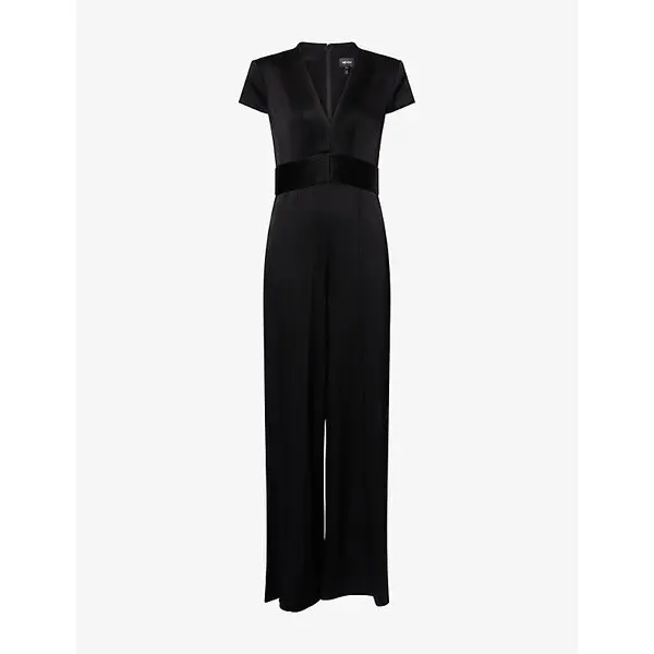 ME+EM Pintucked V-neck Satin Jumpsuit