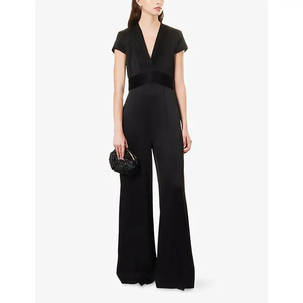 ME+EM Pintucked V-neck Satin Jumpsuit