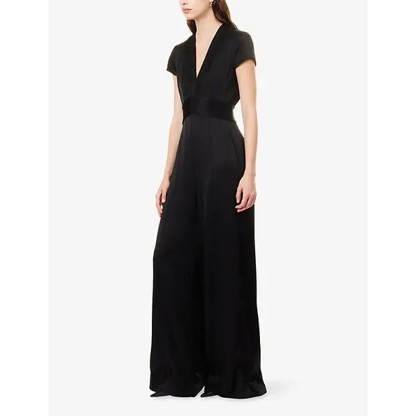 ME+EM Pintucked V-neck Satin Jumpsuit
