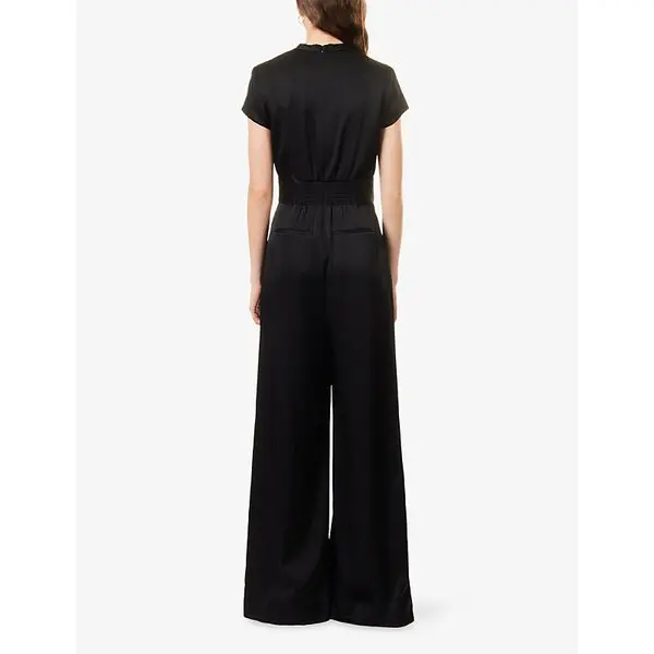 ME+EM Pintucked V-neck Satin Jumpsuit