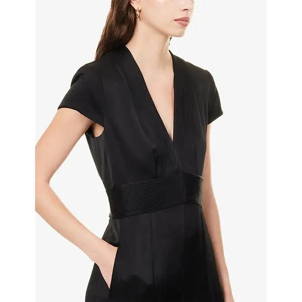 ME+EM Pintucked V-neck Satin Jumpsuit