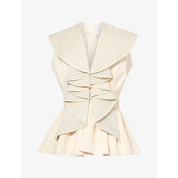 Mona Alshebil Ruffled Trim Collared Sleeveless Top - Cream