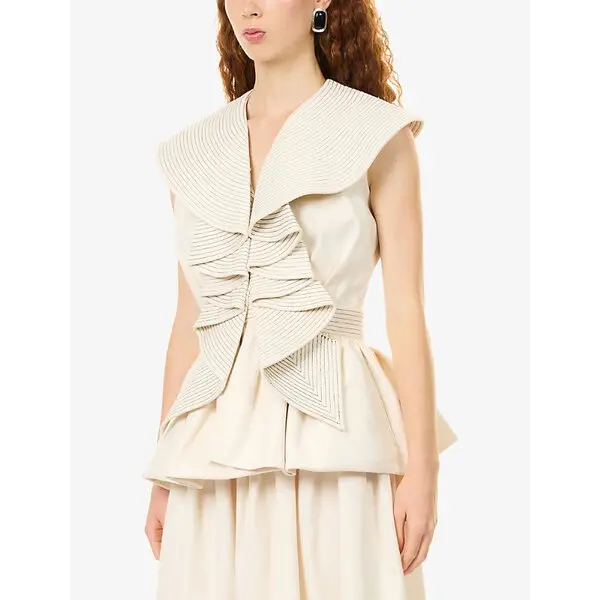 Mona Alshebil Ruffled Trim Collared Sleeveless Top