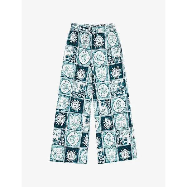 RO&ZO Zodiac-print Wide-leg Woven Trousers