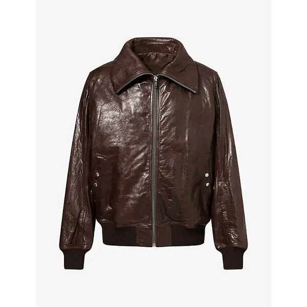 Rick Owens High-neck Leather Bomber Jacket - Grease