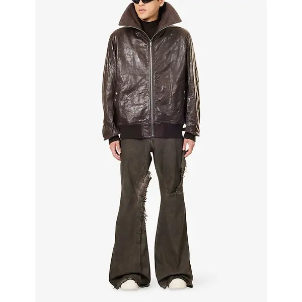 Rick Owens High-neck Leather Bomber Jacket - Grease