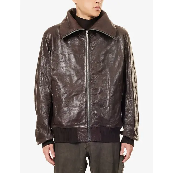 Rick Owens High-neck Leather Bomber Jacket - Grease