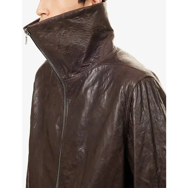 Rick Owens High-neck Leather Bomber Jacket - Grease