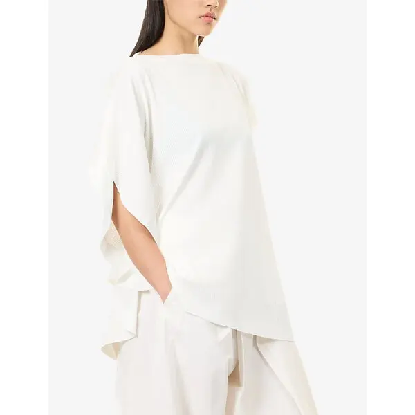 Issey Miyake Knitted Asymmetrical Pleated Shirt - White