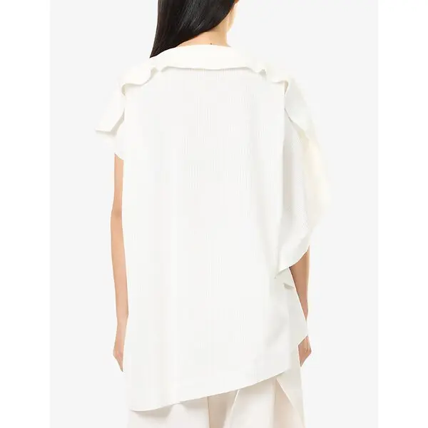 Issey Miyake Knitted Asymmetrical Pleated Shirt - White