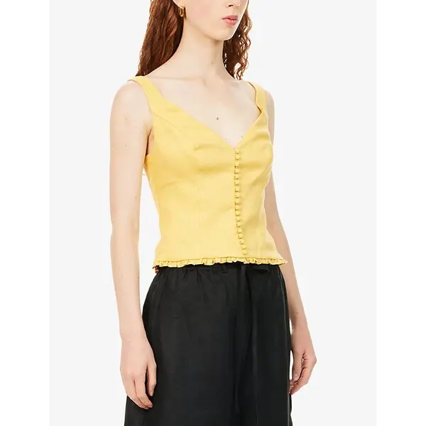 REFORMATION Flicka Linen Top - Maize
