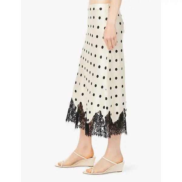 REFORMATION Carolina Polka-dot Silk-charmeuse Midi Skirt - Sundae Dot