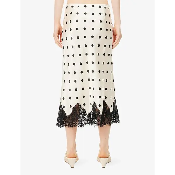 REFORMATION Carolina Polka-dot Silk-charmeuse Midi Skirt - Sundae Dot