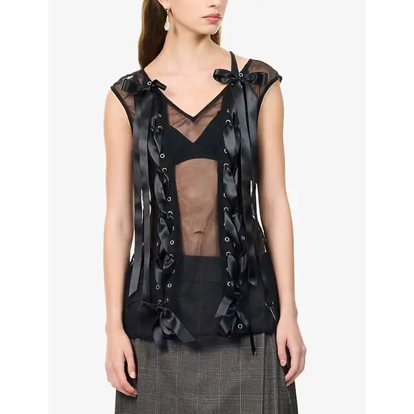 Simone Rocha Ribbon Embellished Mesh Top
