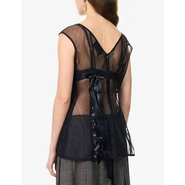 Simone Rocha Ribbon Embellished Mesh Top