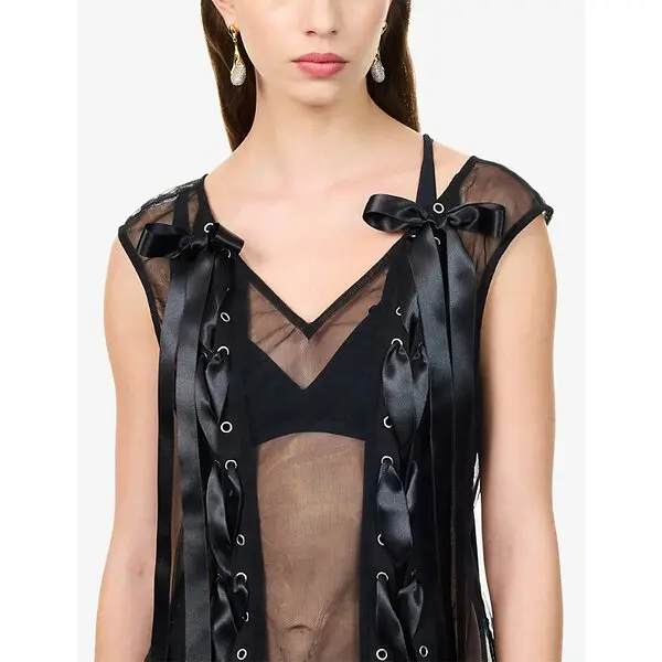 Simone Rocha Ribbon Embellished Mesh Top