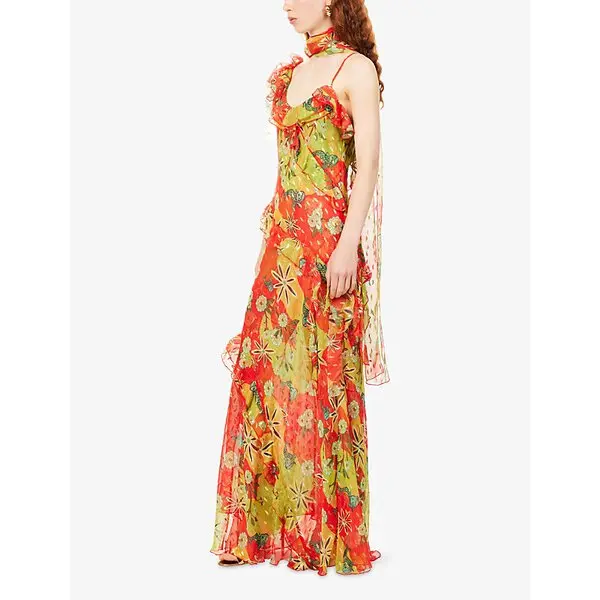 SIEDRES Siedrès Ruffled Floral Chiffon Maxi Dress