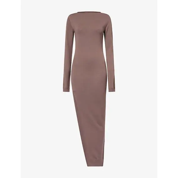 Rick Owens Long Sleeve Slit Wool Maxi Dress