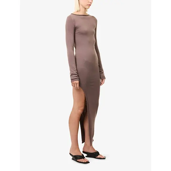 Rick Owens Long Sleeve Slit Wool Maxi Dress