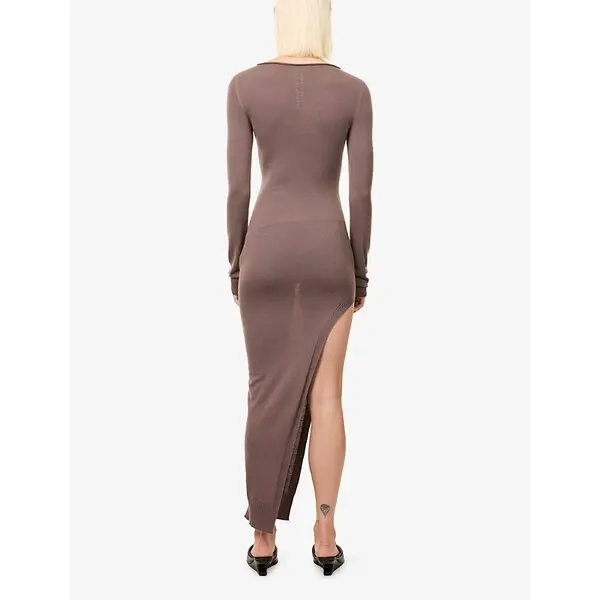 Rick Owens Long Sleeve Slit Wool Maxi Dress