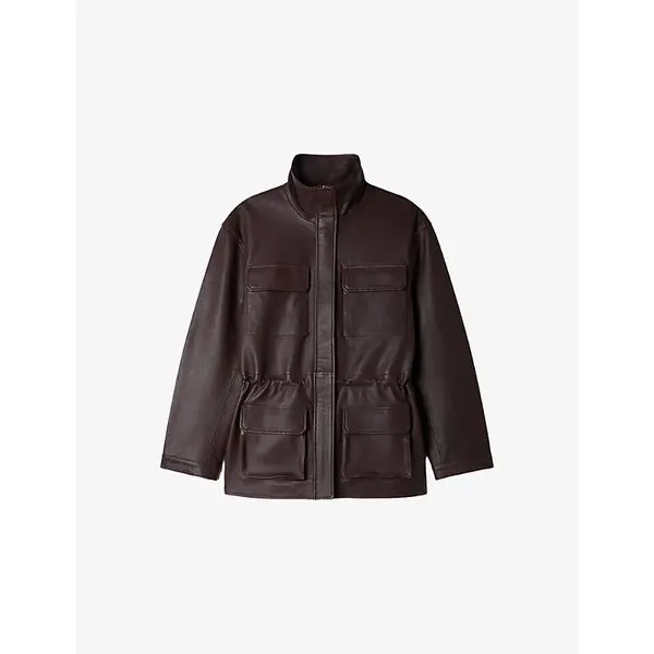 Sandro High-neck Four-pocket Leather Jacket
