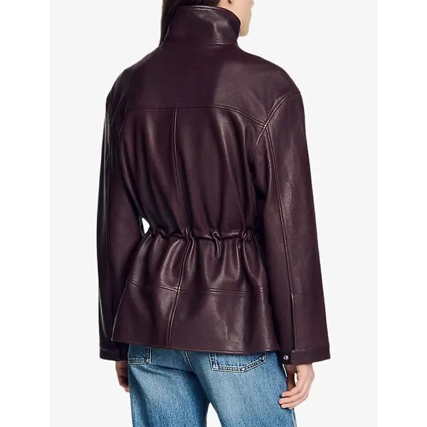 Sandro High-neck Four-pocket Leather Jacket