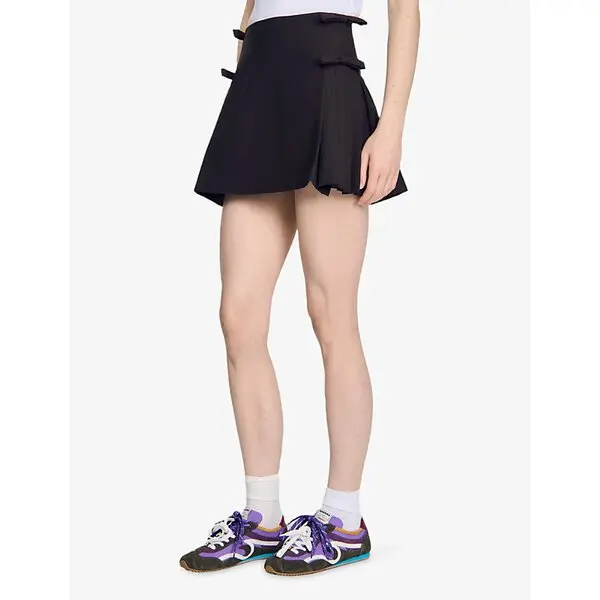 Sandro Pleated Mini Skirt With Bow Detail
