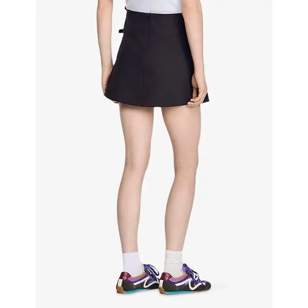 Sandro Pleated Mini Skirt With Bow Detail