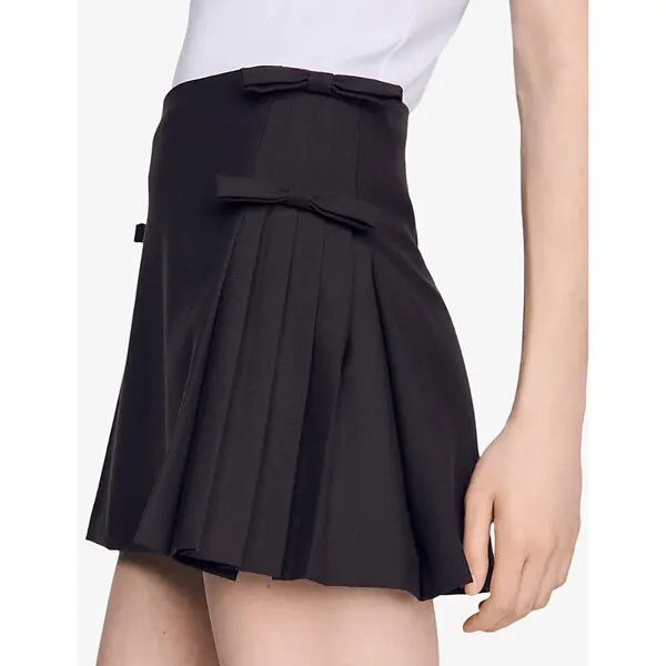 Sandro Pleated Mini Skirt With Bow Detail