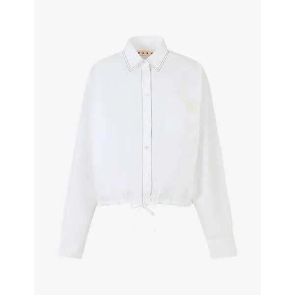 Marni Cropped Cotton Poplin Shirt With Drawstring Hem