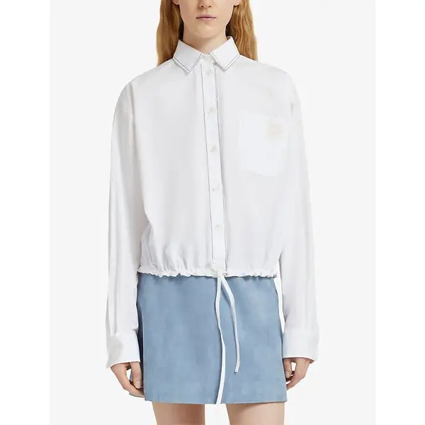 Marni Cropped Cotton Poplin Shirt With Drawstring Hem