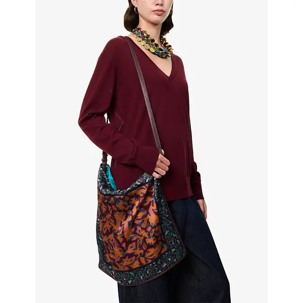 Dries Van Noten Large Scarf Print Woven Shoulder Bag - Brown