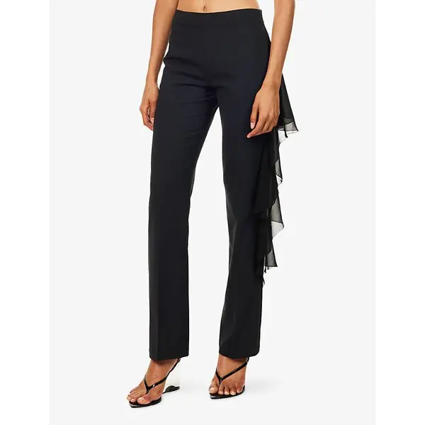 NENSI DOJAKA Wool Trousers With Sheer Frill Trim
