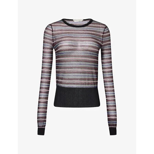 JW Anderson Sheer Striped Cotton And Wool Blend Top - Black