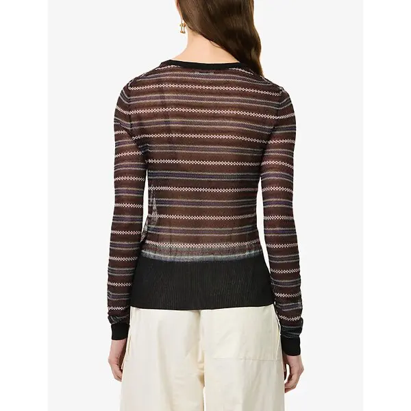JW Anderson Sheer Striped Cotton And Wool Blend Top - Black