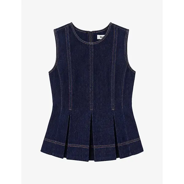 RO&ZO Sleeveless Peplum Hem Denim Top