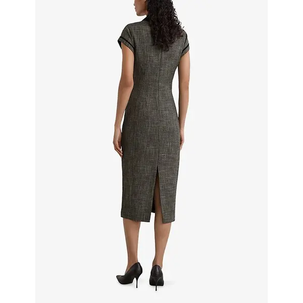 REISS Ava Tailored Contrast Collar Stretch Woven Midi Dress