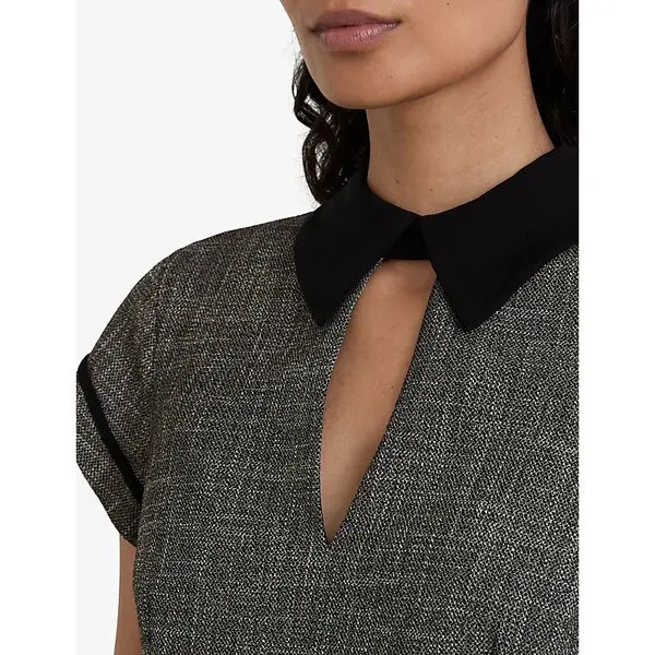 REISS Ava Tailored Contrast Collar Stretch Woven Midi Dress