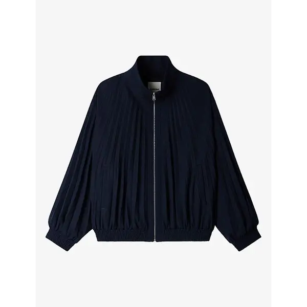 Sandro Pleated Zip-up Wool-blend Jacket