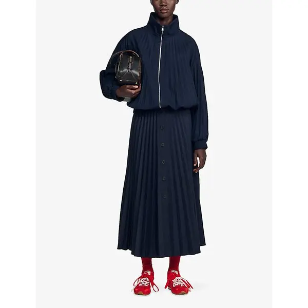 Sandro Pleated Zip-up Wool-blend Jacket