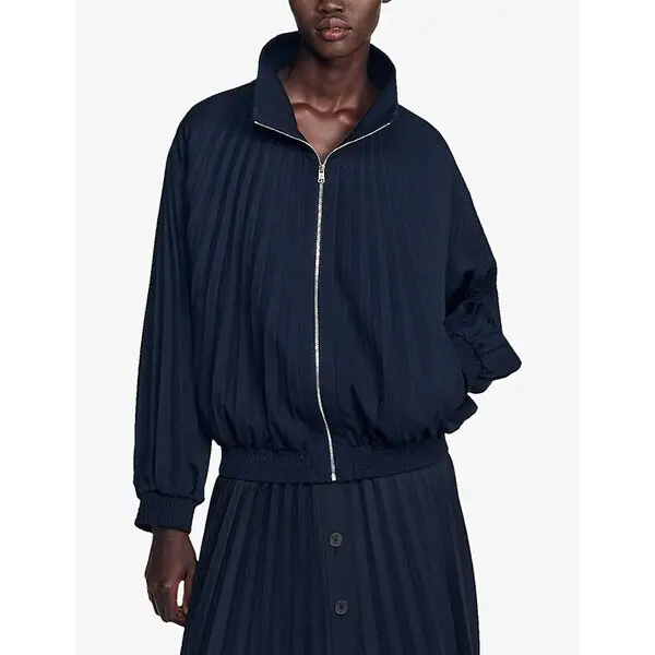 Sandro Pleated Zip-up Wool-blend Jacket