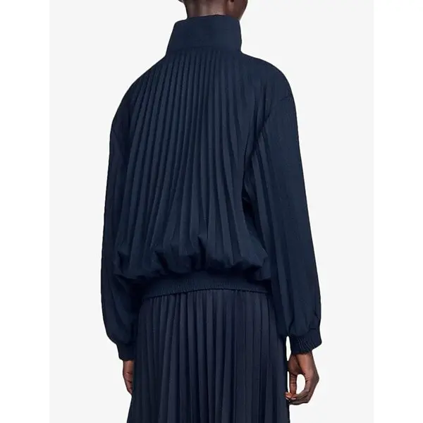 Sandro Pleated Zip-up Wool-blend Jacket