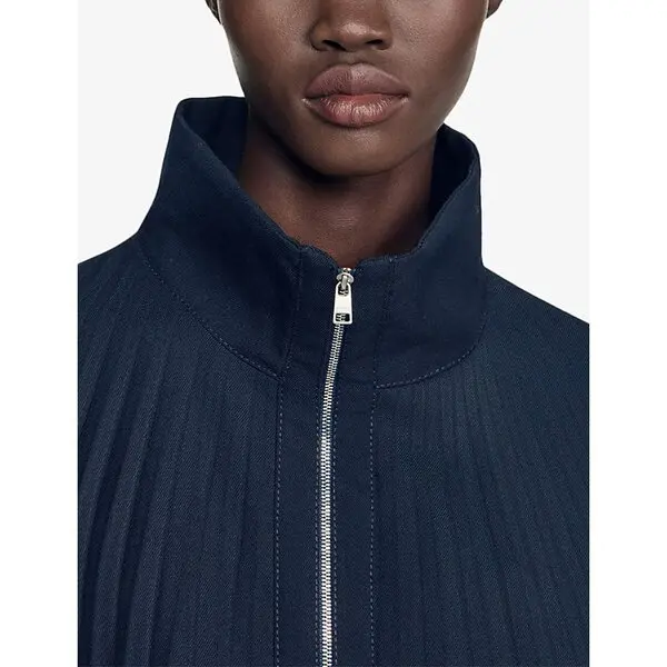 Sandro Pleated Zip-up Wool-blend Jacket