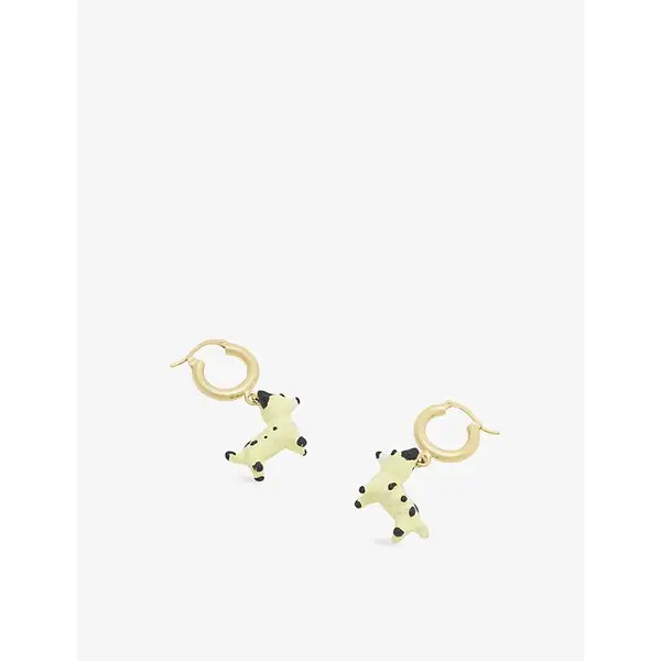Marni Enamelled Dog Charm Brass Hoop Earrings