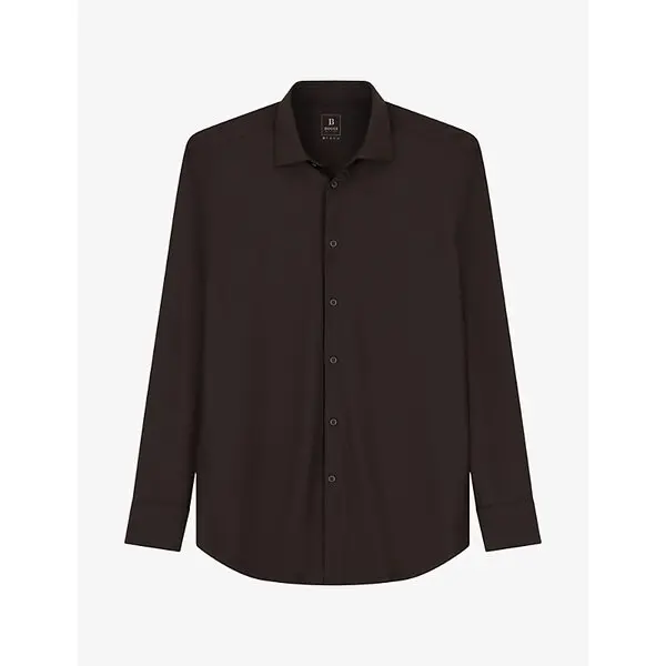 Boggi Milano Slim-fit Long-sleeved Stretch-woven Shirt - Dark Brown