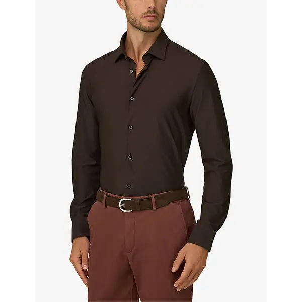 Boggi Milano Slim-fit Long-sleeved Stretch-woven Shirt - Dark Brown
