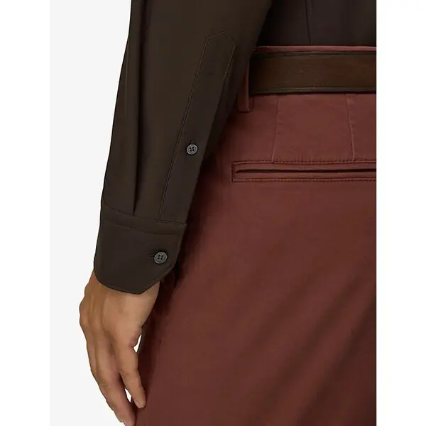 Boggi Milano Slim-fit Long-sleeved Stretch-woven Shirt - Dark Brown