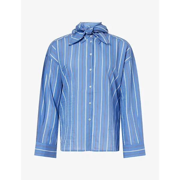 ME+EM Striped Cotton-blend Shirt With Removable Scarf