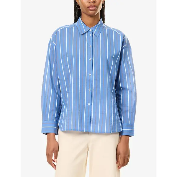 ME+EM Striped Cotton-blend Shirt With Removable Scarf