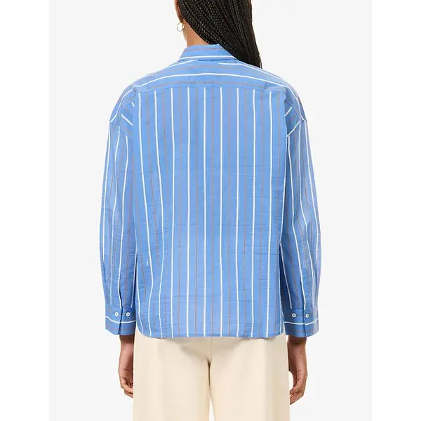 ME+EM Striped Cotton-blend Shirt With Removable Scarf